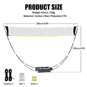 KIKILIVE Weiershun Portable Badminton Net with Stand Carry Bag, Folding Volleyball Tennis Badminton Net – Easy Setup for for Outdoor/Indoor Court, Backyard, No Tools or Stakes Required