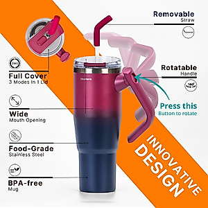 SKETORA 32 oz Tumbler with Rotatable Handle & 3 in 1 Sliding Lid - Stainless Steel Travel Coffee Mug for Hot & Cold Drinks (Midnight Matte Black)