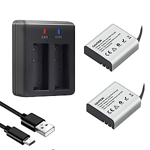 GeeKam 1350mAh Action Camera Rechargeable Batteries (2-Pack) with Dual USB Charger,for AKASO Brave 4/V50X, Dragon Touch, Crosstour CT8500, Campark X30, APEMAN A100/A77, PG900/PG1050 and More