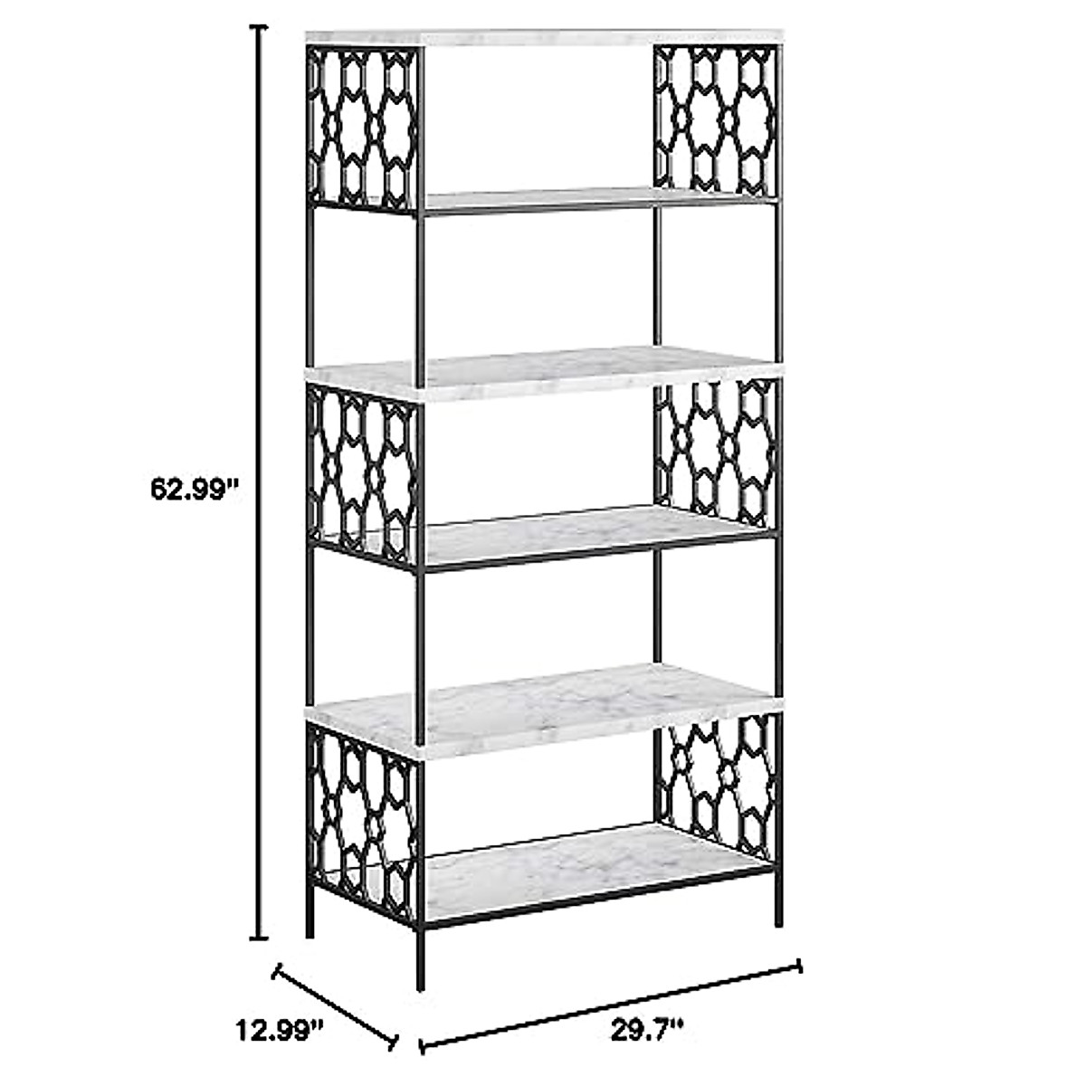 CosmoLiving by Cosmopolitan Ella 5 Shelf, White Marble/Black Bookcase
