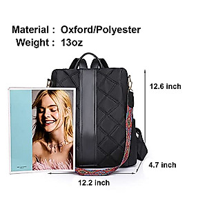 jasboo Women Anti-theft Hidden Zipper Backpack Purse, Fashion Waterproof Quilt Rucksack, Travel Covertible Shoulder Bag (Black)