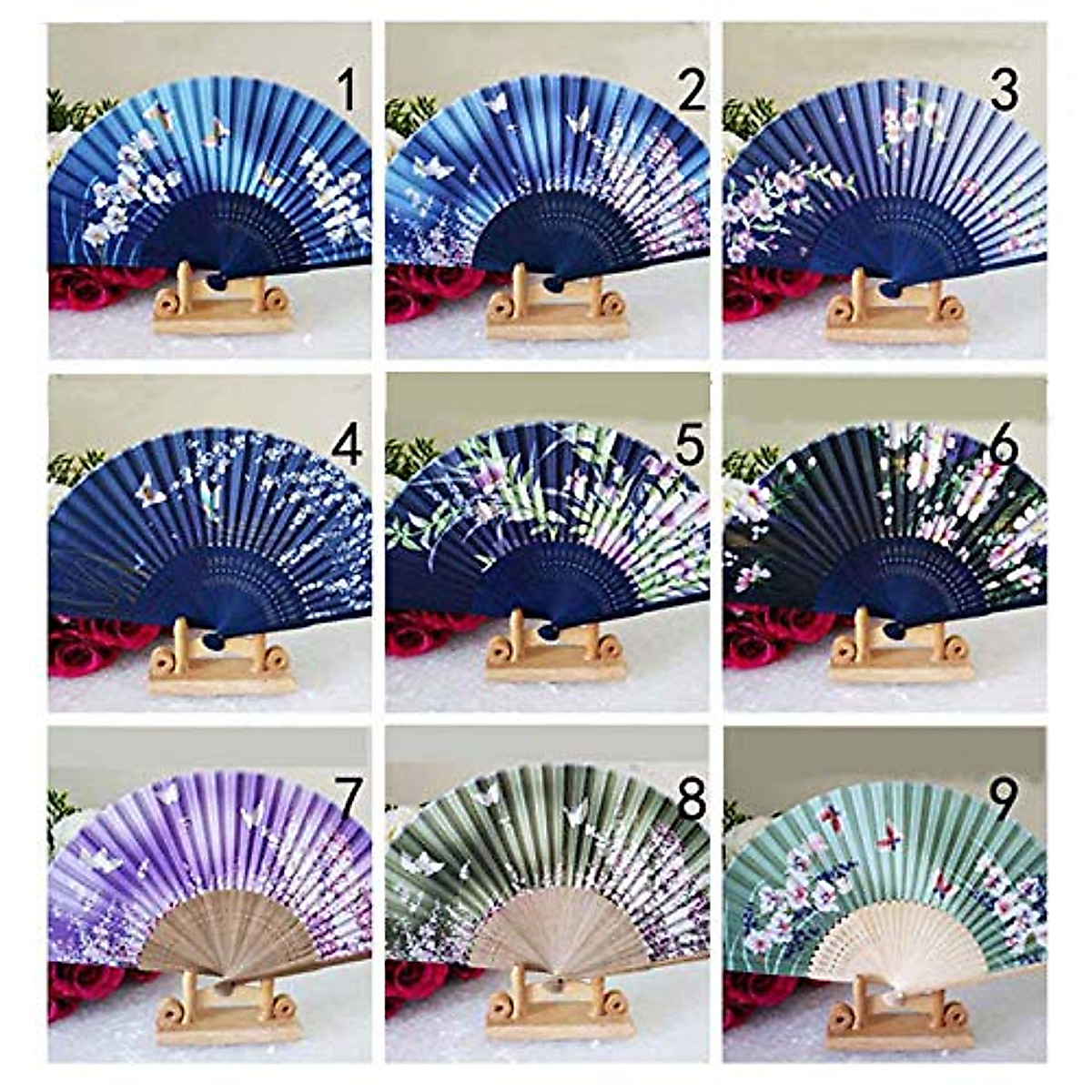 RAZZUM Decorative Folding Fans Pattern Folding Dance Wedding Party Lace Silk Folding Hand Held Flower Fan Hand Fan Cool Bamboo Flower Personalized Chinese Fans Fan (Color : Grey)