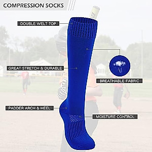 American Trends Softball Socks for Youth Girls & Adult Baseball Softball Socks Athletic Football Socks with Stitchs Youth Girls Blue M