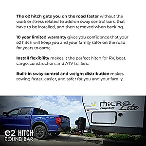 Fastway e2 2-Point Sway Control Round Bar Hitch, 94-00-1061, 10,000 Lbs Trailer Weight Rating, 1,000 Lbs Tongue Weight Rating, Weight Distribution Kit Includes Standard Hitch Shank, Ball is Included