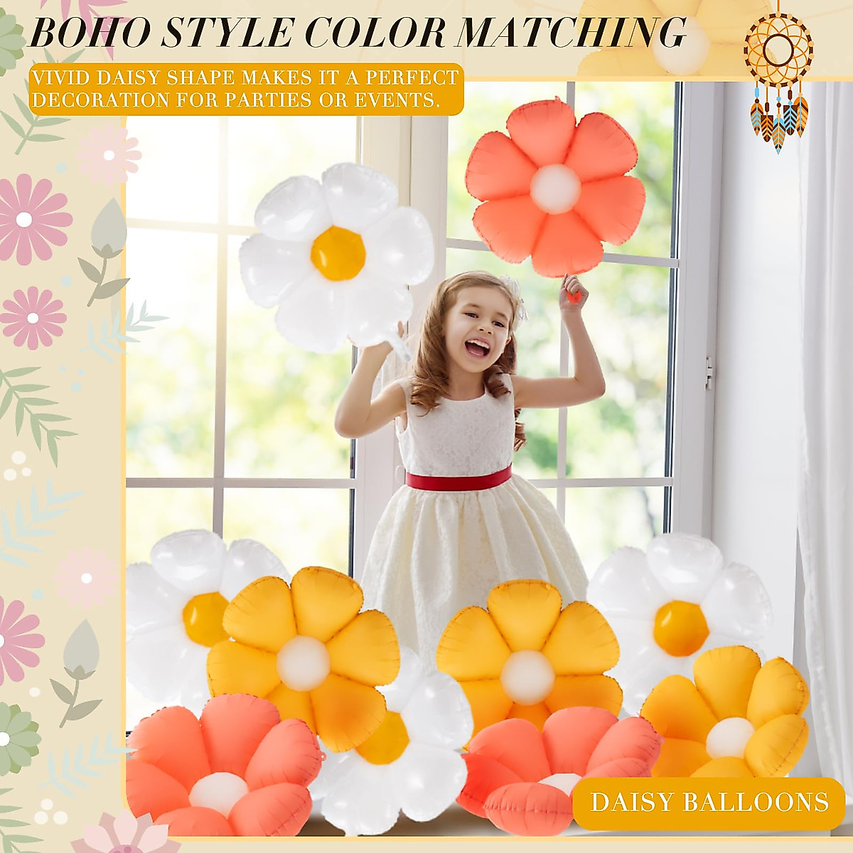 Rotatingpals 10 Pcs Daisy Balloon 28 Inch Flower Balloons Boho Groovy Party Decor for Boho Daisy Themed Birthday Party Baby Shower Wedding Decorations Supplies, 3 Colors