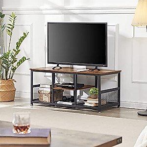 VECELO Coffee Center Table with Storage for Living Room Office Reception, Modern & Industrial Mesh Shelf, 39.4 Inch, Rustic Brown