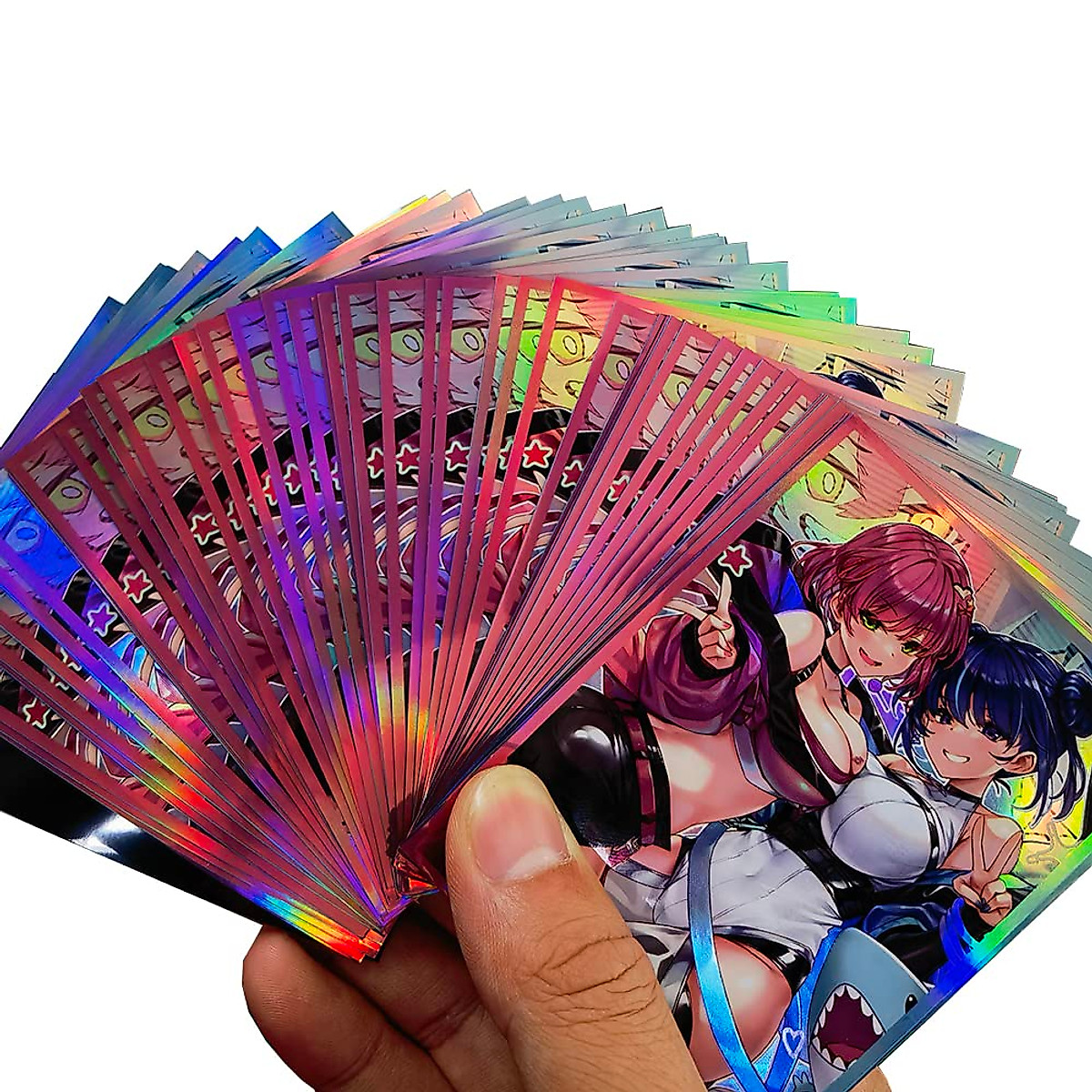 100PCS Holographic Flashing Top Loading Trading Card Sleeves Deck Protector for YuGiOh/Japanese Sized Cards 63x90mm (Evil Twins 2)