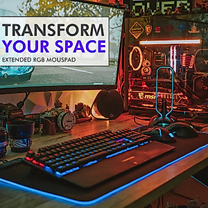 Tilted Nation RGB Gaming Mouse Pad Large - LED Extended Mousepad Desk Mat with 8 Adjustable Light Modes - Computer Mouse and Keyboard Pad - Non Slip Rubber Base, Easy to Clean Water Proof Surface