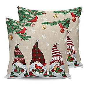 Christmas Gnomes Outdoor Pillow Covers 16 x 16 Inches, Winter Snowflake Waterproof Throw Pillow Cover Set of 2, Xmas Balls Pine Cone Home Decorative Square Cushion Covers for Patio/Tent/Couch/Garden