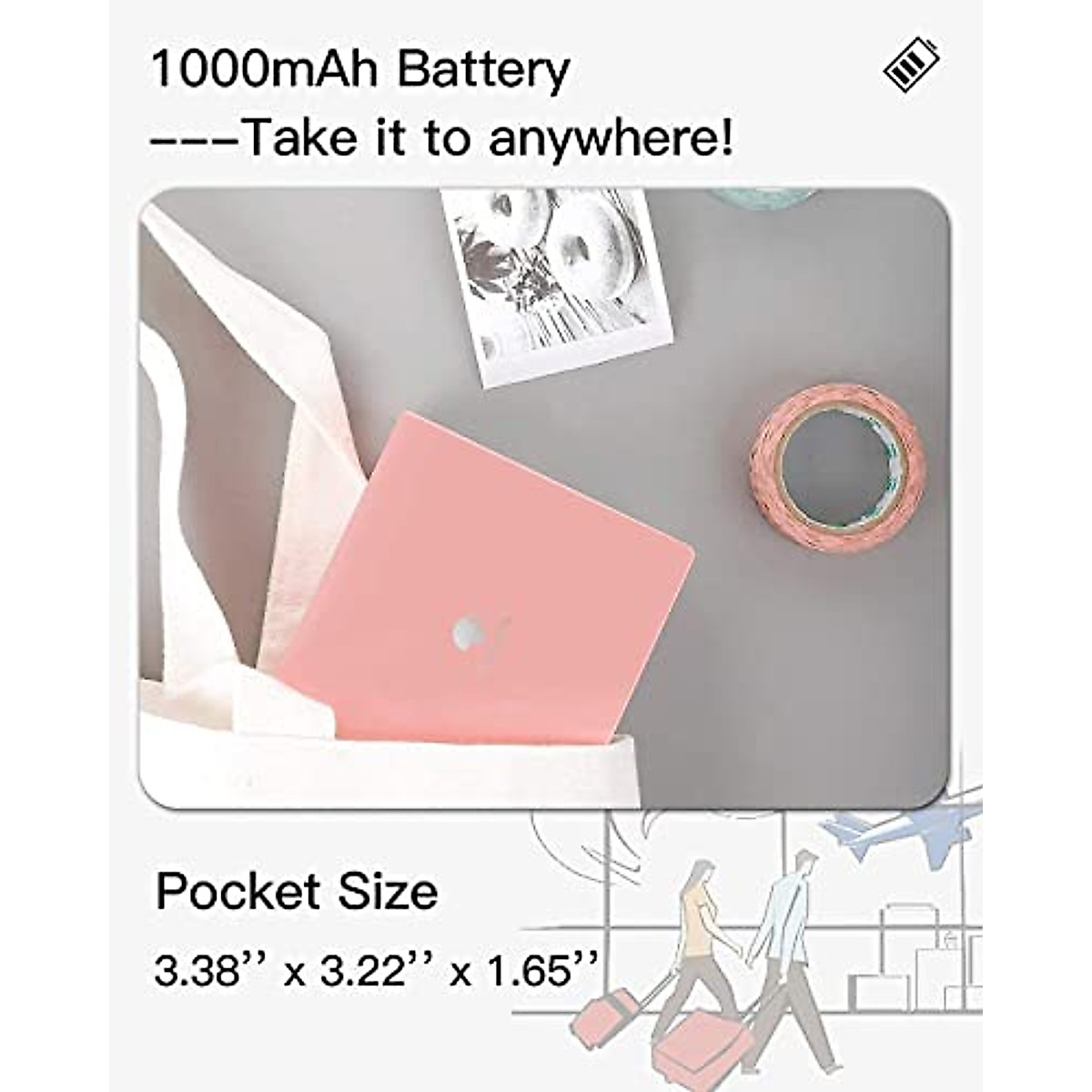 Phomemo M02 Mini Bluetooth Label Maker with 1 White/Clear/Silver Glitter Sticker Paper, Pink