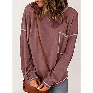 SHEWIN Womens Fall Shirt Tops Dressy Casual Loose Fit Waffle Knit Crewneck Tunic Tops 2024 Women Clothes,(US 18-20) 2XL,Mineral Red