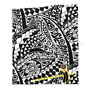 Black/White Tribal with Honu 100% Cotton Hawaiian Print Fabric Sold by The Yard