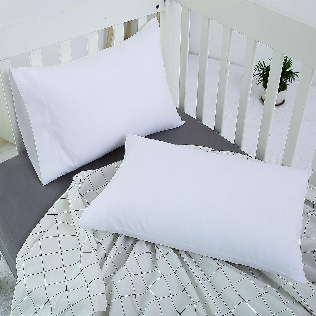 CaSaJa 2 Pack White Soft Toddler Pillowcases, 14"x20", Fits Toddler Travel Baby Pillow Sized 12"x16" 13"x18" 14"x19", Kids Bedding Pillow Cover, Envelope Closure Machine Washable and Easy Care
