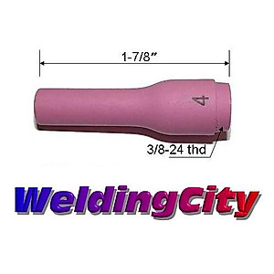 WeldingCity 2-pk LONG Gas Lens Ceramic Cup 796F71 (#4, 1/4") for TIG Welding Torch 9, 20 and 25 Series in Lincoln Miller ESAB Weldcraft CK Everlast