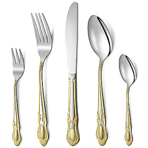 40 Pcs Gorgeous Gold Silverware Set 18/10 Stainless Steel Heavy Utensil Set Dishwasher Safe, Service for 8, Fine Silverware Flatware for Family Wedding Restaurant Hotel (Silver)