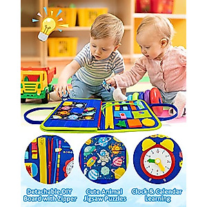 Exorany Busy Board Montessori Toys for 1 2 3 4 Year Old Boys & Girls Gifts, Sensory Toys for Toddlers 1-3, Autism Educational Travel Toys, Preschool Activities for Learning Fine Motor Skills (Blue)