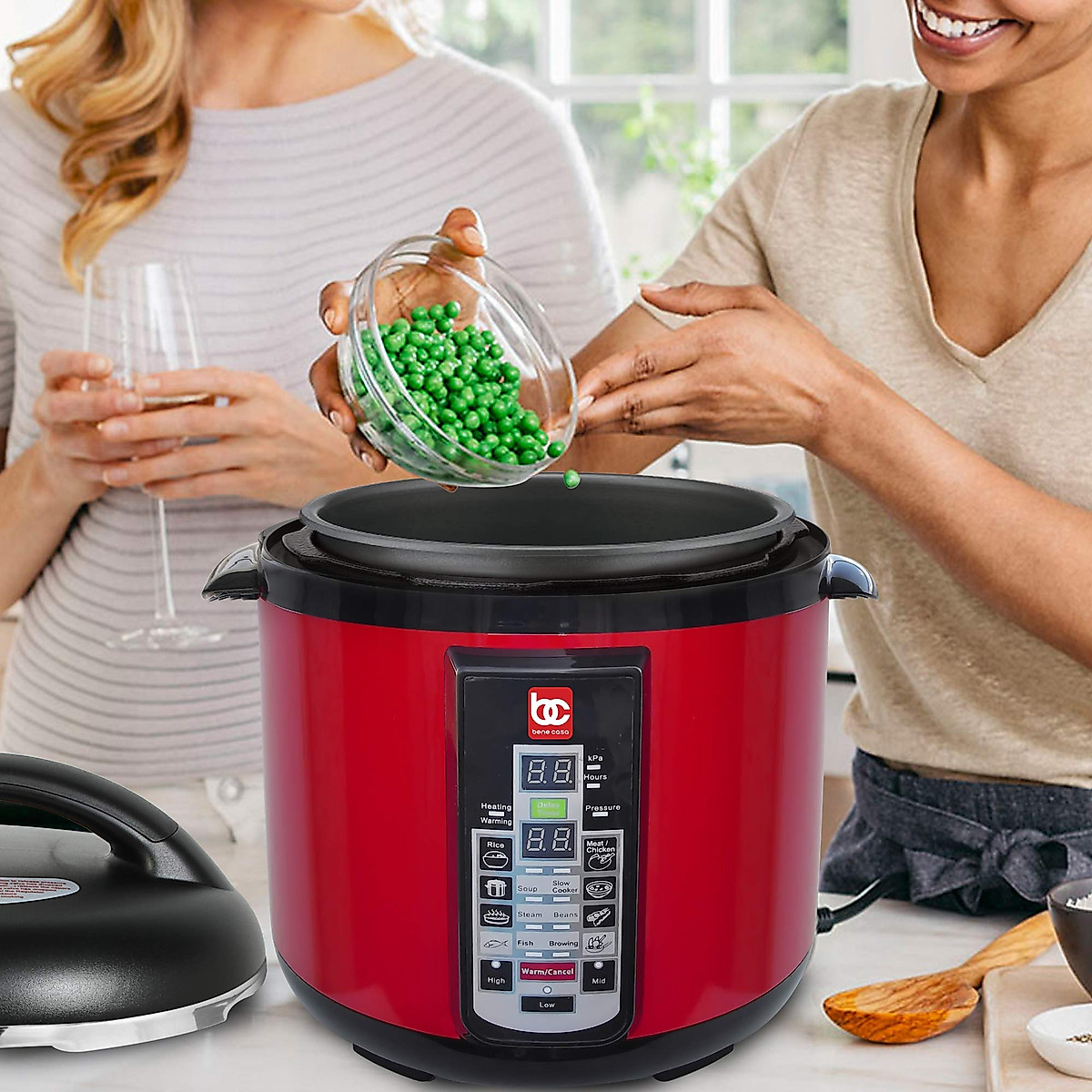 MBR INDUSTRIES Bene Casa 900W 8L Electric Pressure Cooker Red,easy to use digital controls,multi-function pressure cooker,built in automatic cooking programs