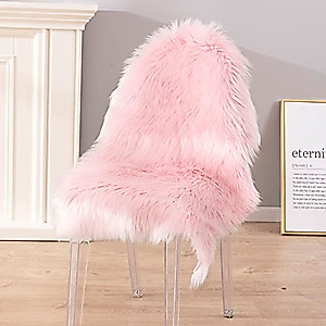 Carvapet Luxury Soft Faux Sheepskin Chair Cover Seat Cushion Pad Plush Fur Area Rugs for Bedroom, 2ft x 3ft, Pink