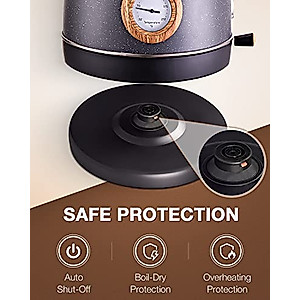 Electric Kettle - 1.7L Retro Tea Kettles for Boiling Water, Nature Stone Finish SMOLON Hot Water Boiler Teapot with Wood Pattern Handle, Food Grade Stainless Steel, Temperature Control, Auto Shut-off