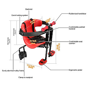 FORTOP Baby Bike Seat, Front Mount Kids Bike seat for Toddler with Safety Belt and Handrail, Compatilble with Adult Bike (Red)