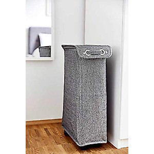 WENKO Slim Laundry Basket with Wheels, Thin Laundry Hamper, Rolling Laundry Bin with Lid, Space Saving Narrow Laundry Hamper for dirty Clothes Storage, 23.6 x 15.8 x 7.3 in, Gray