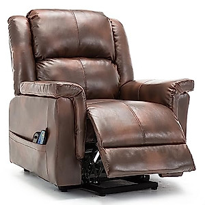 COMHOMA Power Lift Recliner Chairs for Elderly Big Heated Massage Recliner Sofa PU Leather with Infinite Position 2 Side Pockets and Cup Holders (Brown)