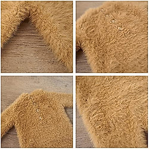 Newborn Photography Props Boy Outfits Bear Baby Girl Photo Props Outfits Hat Footed Romper Sleeved Stretch Set for Photoshoot (Brown)