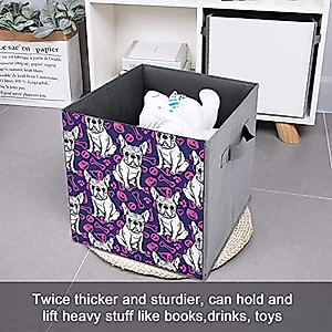 French Bulldog Storage Bin Foldable Cube Closet Organizer Square Baskets Box with Dual Handles