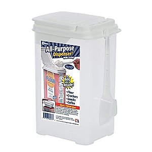 Buddeez Flour and Sugar Container All Purpose Kitchen Organization and Storage Unit, 4 Quart, White