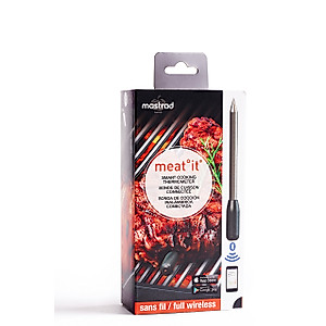 Mastrad Thermometer | Meat it Wireless Grill and BBQ Sensor | Connects Via Bluetooth to Free Cooking App, 2.1, BLACK