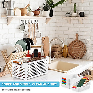 Beeveer 8 Pcs Plastic Storage Basket for Organizing 12 x 6 x 5 Inches Plastic Baskets for Organizer Plastic Storage Bins for Shelf Closet Pantry Desktop Home Office(White)