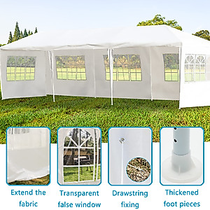 Canopy 10'x30' Party Tent Heavy Duty Outdoor Gazebo Wedding Party Tent with 5 Removable Sidewalls Waterproof UV Resistant for Wedding Camping Shelter BBQ,White