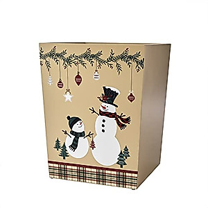 SKL Home Christmas/Winter/Gift Rustic Plaid Snowman Waste Basket, Multicolored