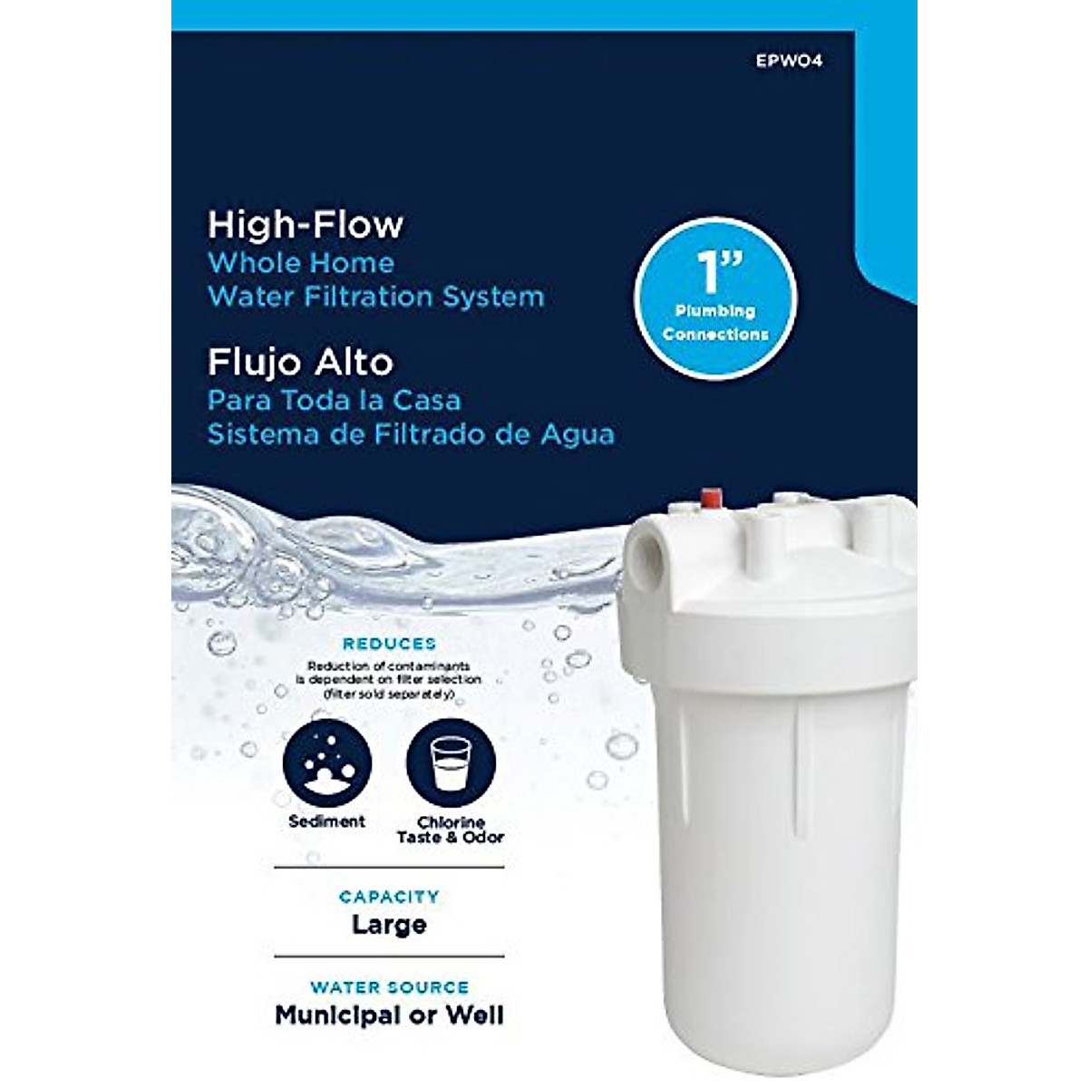 EcoPure EPWO4 Universal Large Capacity Whole Water Filter Housing-NSF Certified-Premium Filtration System-Built to Last, White