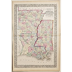 County Map of the State of Arkansas, Mississippi & Louisiana