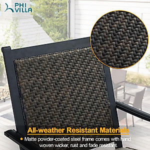 PHI VILLA 9 Piece Outdoor Extendable Dining Set for 8, Expandable Rectangular Metal Dining Table & 8 Rattan Chairs for Patio, Deck, Yard