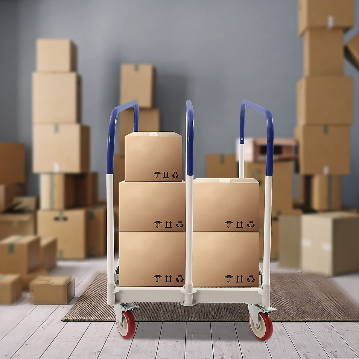 Steel Panel Truck 1000 lb Panel Cart Adjustable Heavy Duty Panel Truck, Heavy Duty Lumber Truck with Swivel Casters, with 3 Side Handrails