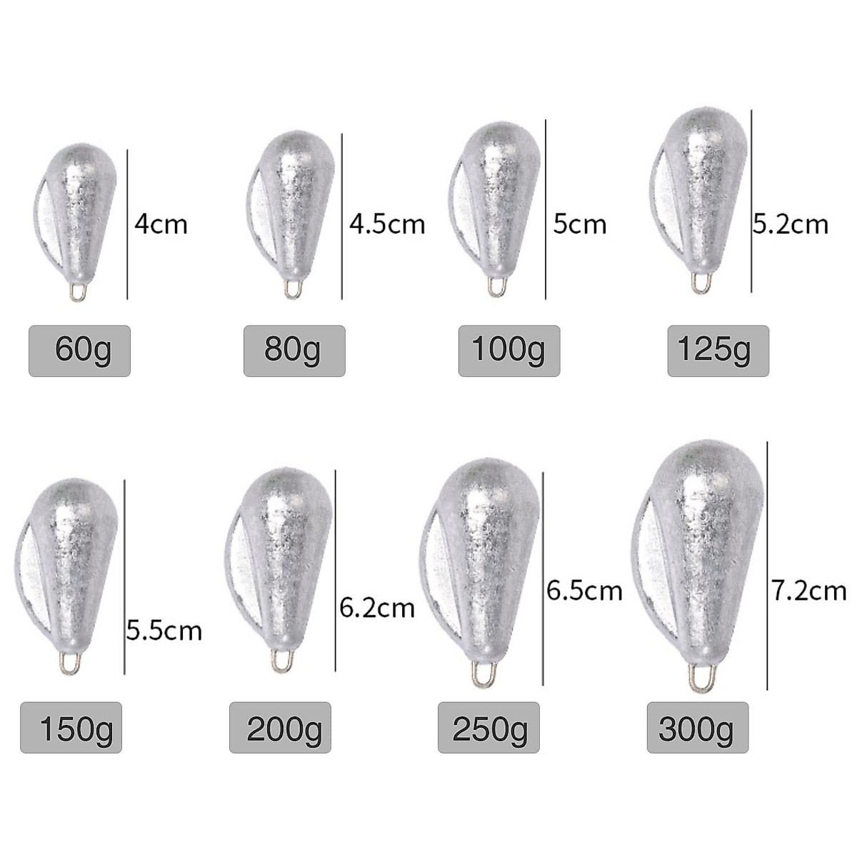 LINFFSTR 5Pcs Fishing Lead Sinkers with Fin Sea Fishing Weights with Weight Scale Fishing Drop Sinkers Carp Fishing Tackle Fish Casting Tool 60g 80g 100g 120g 150g 200g 250g 300g (Size : 300g)