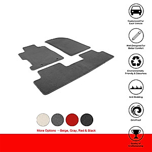 Floor Mats Compatible with 2006-2011 Honda Civic, Gray/Grey Nylon Carpet Front & Rear 3PC Full Set, by IKON MOTORSPORTS, 2007 2008 2009 2010