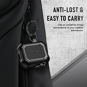 Maxjoy for AirPods Case, Carbon Fiber Secure Lock Clip Full Body Shockproof Hard Shell Protective Case Cover with Keychain for AirPod 1st and 2nd Generation Wireless Charging Case, Black