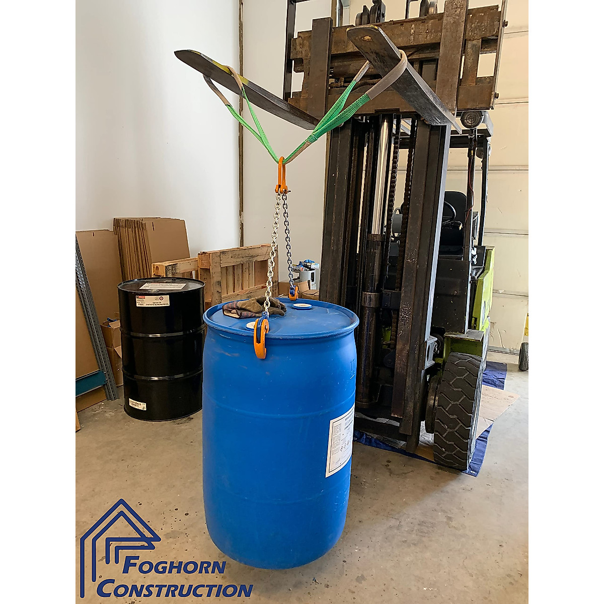 55 Gallon Drum Lifting Chain Hoist with 1 Ton Capacity - Webbing Sling Included for Extra Attachment Options Forklift, Crane, Jib Boom, Chain Lifter