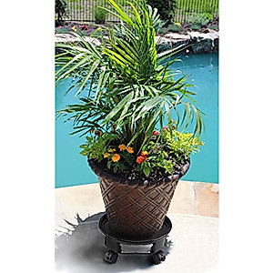 Yistao Plant Caddy with Wheels, 2 Pack 12 Inch Rolling Plant Stand, Heavy Duty Plant Dolly with Water Drawer, Round Planter Caddies with 4 Lockable Caster Wheels for Indoor Plants Outdoor, Black