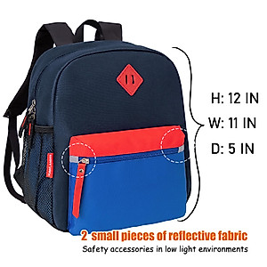 HawLander Toddler Backpack for Boys, 12 inch Kids Preschool Backpack with Chest Strap, Navy Blue