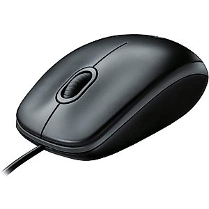 Logitech M100 Wired USB Mouse, 3-Buttons, 1000 DPI Optical Tracking, Ambidextrous PC/Mac/Laptop - Dark/Black