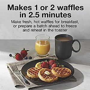 Proctor Silex Double Mini Waffle Maker Machine with 4” Round Non-stick Grids, Makes 2 Personalized Individual Breakfast Chaffles and Hashbrowns, Compact, Black (26102)