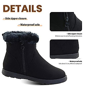 Girls Boots Warm Ankle Winter Boots Kids Soft Plush Lining Fur Collar with Zipper Snow Bootie Indoor Outdoor Shoes for Girls Big Kid 2 US Black