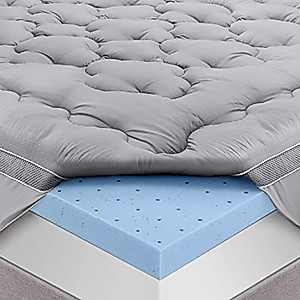 BedStory Mattress Topper Queen Size, Dual-Layer Pillow Top & Gel Memory Foam Bed Toppers 3.6 Inch, 2-in-1 Combination of Comfort and Support, Gray