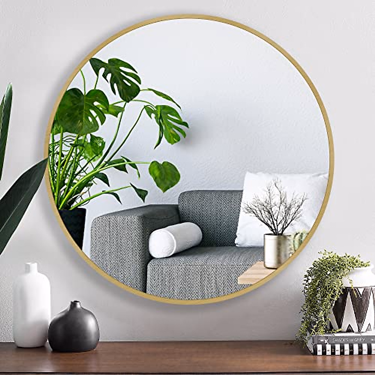 URnicehome Round Mirror 36 Inch Gold Circle Wall Mirror Metal Framed Mirror for Bedroom Bathroom Living Room Entryways Washrooms and More