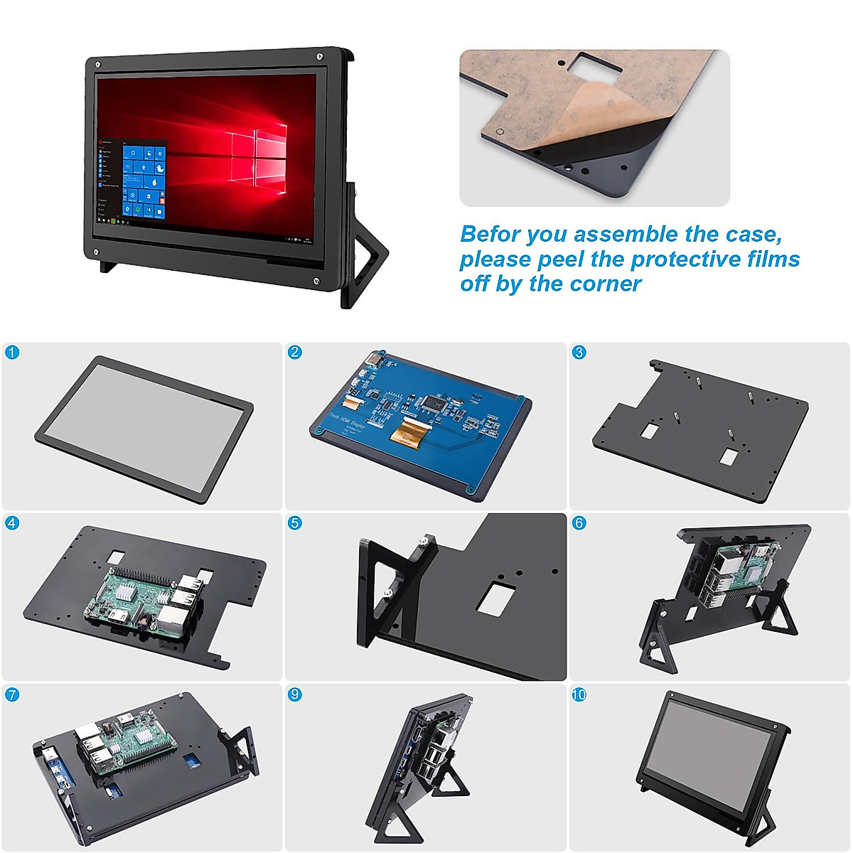 Kuman 7 Inch Raspberry Pi Touch Screen SC7BC IPS LCD Display HDMI Monitor 1024x600 for Raspberry Pi 4 B 3 2 1 B B+ A BB Black PC