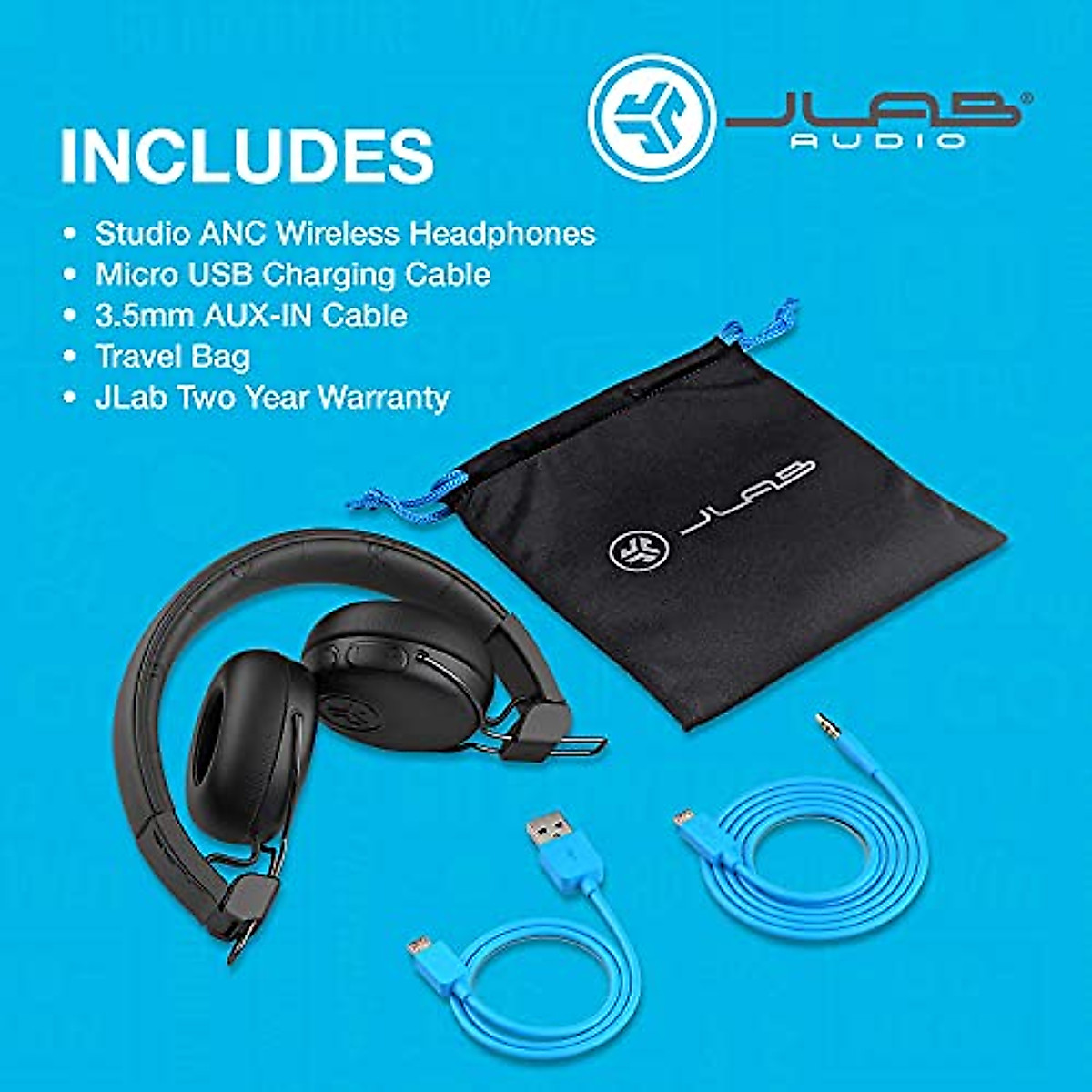 JLab Studio ANC On-Ear Wireless Headphones - Black